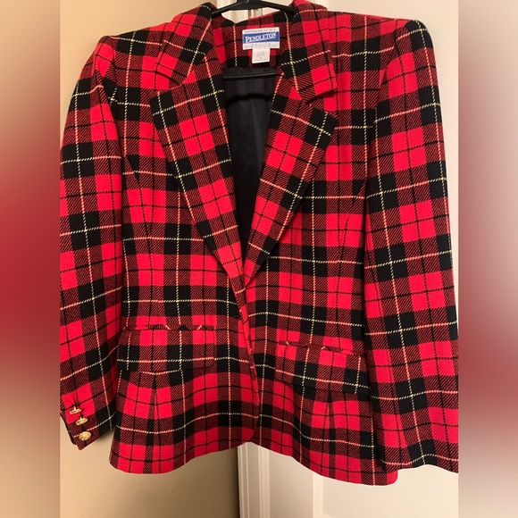 Pendleton | Jackets & Coats | Vintage Pendleton Red Plaid Wool Blazer ...
